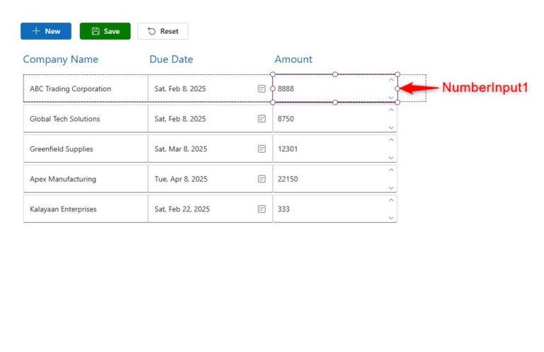 Power Apps - How to create an editable table