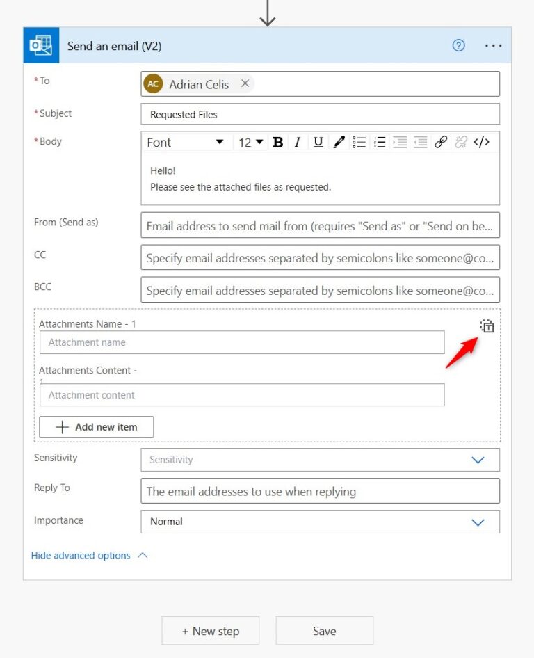 Power Automate - Get attachments in SharePoint library and send to email